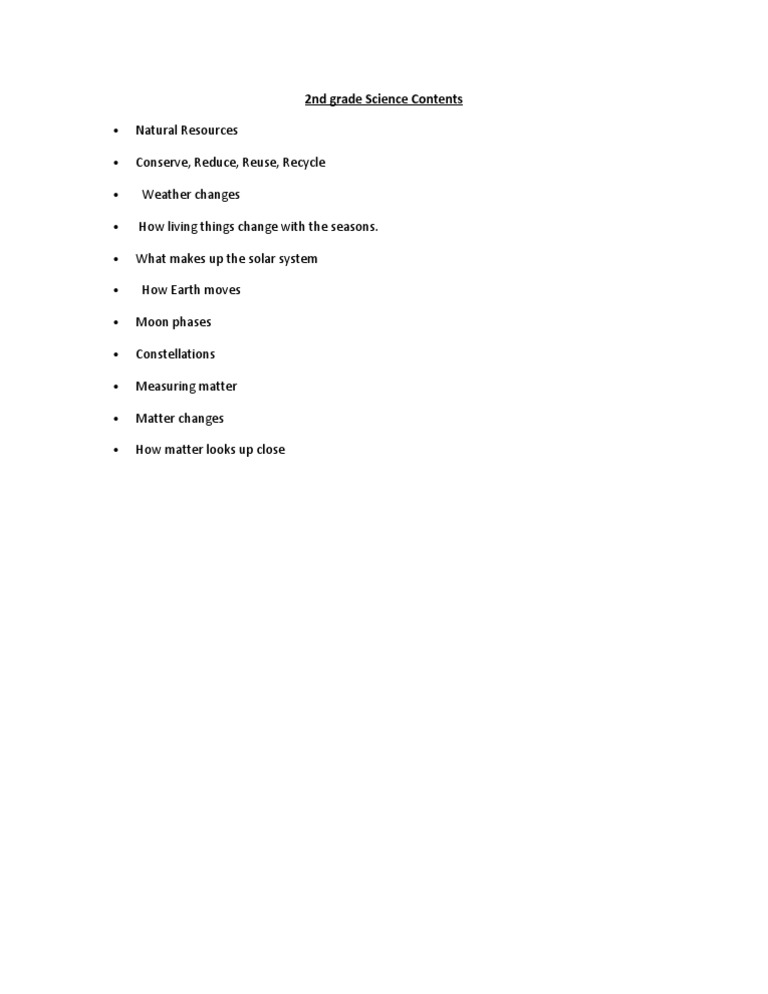 2nd Grade Science Contents | PDF