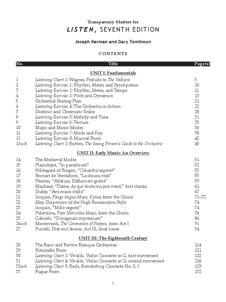 Transparency Masters For Listen, Seventh Edition | PDF | Orchestras ...