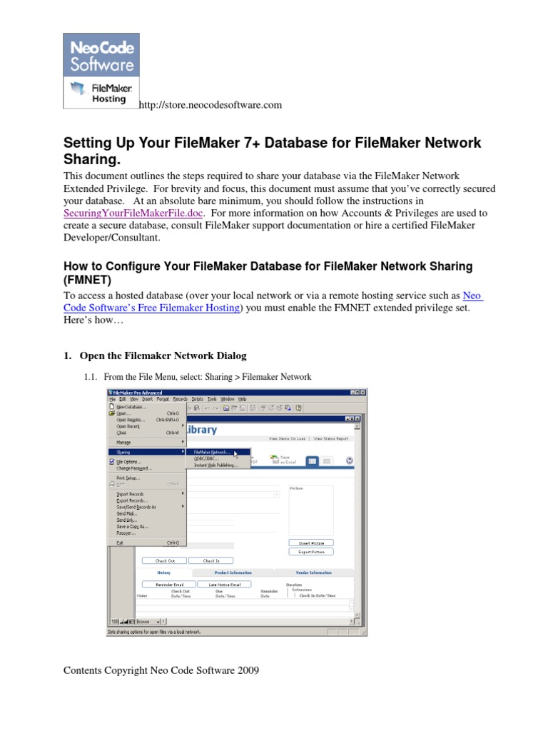 How To Setup Up Your FileMaker Database For FileMaker Network Sharing | PDF