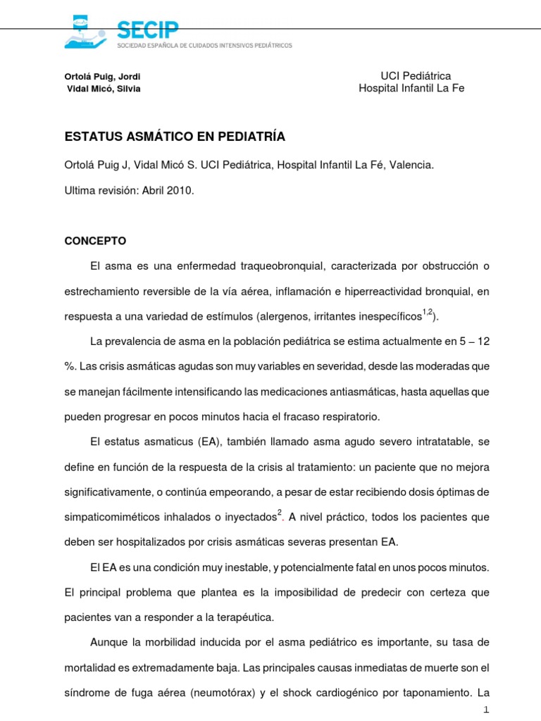 Estatus Asmatico | PDF | Asma | Neumología