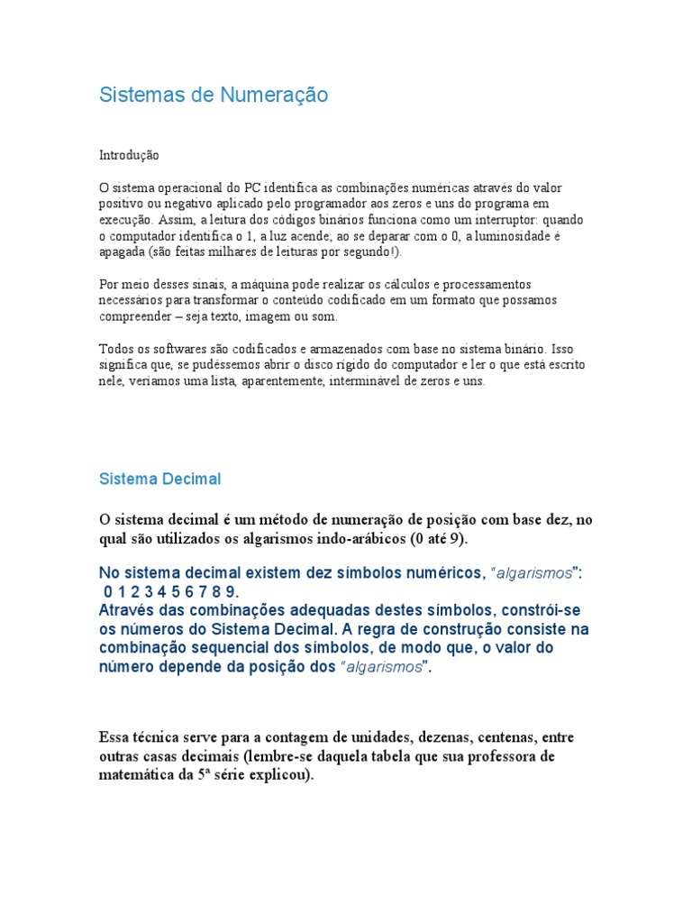 Sistemas de Numeração: Binário e Hexadecimal | PDF | Decimal | Byte