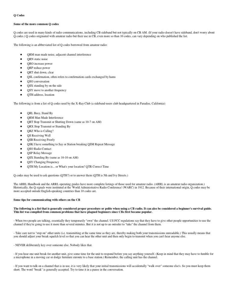 Q Codes | PDF | Radio | Amateur Radio