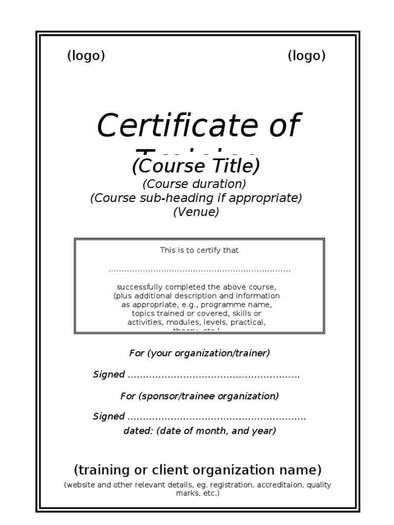 Training Certificate Template Sample | PDF