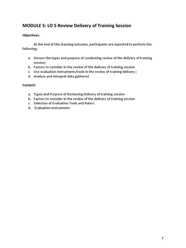 Review Delivery of Training Session | PDF | Program Evaluation ...