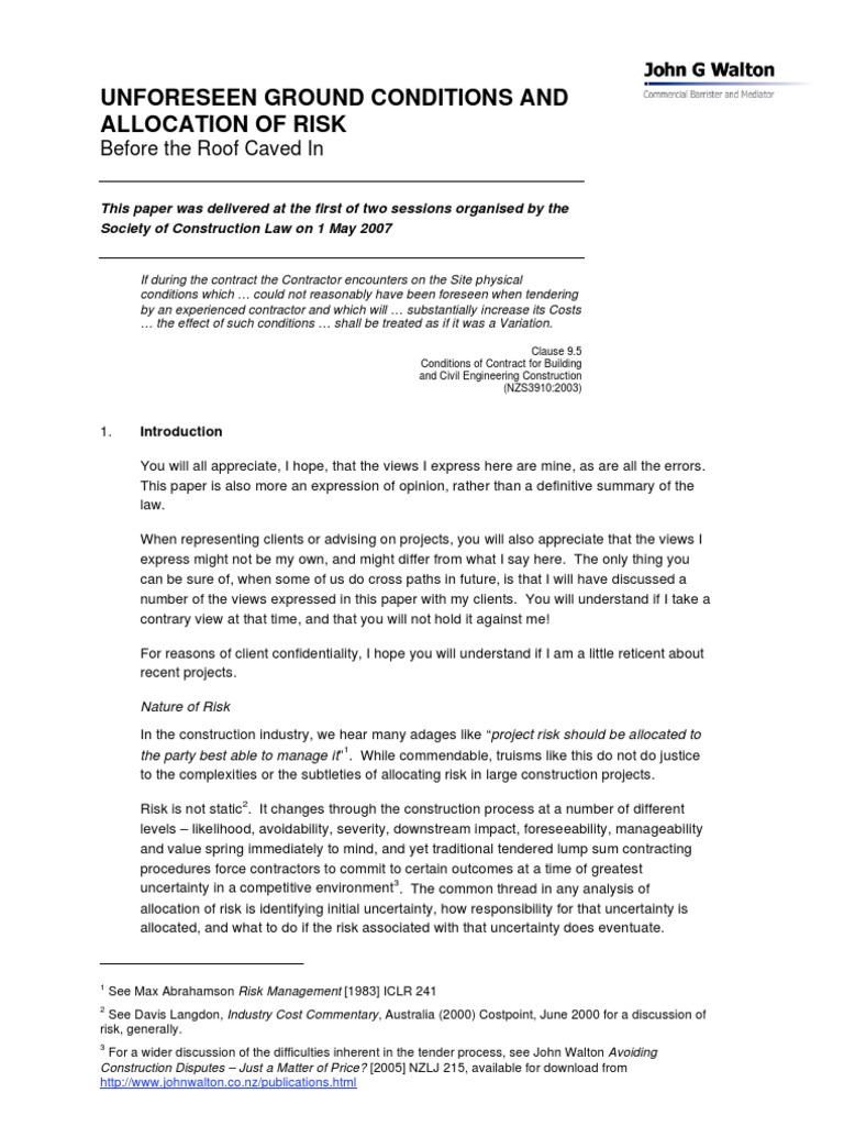Unforeseen Physical Conditions | Misrepresentation | Risk