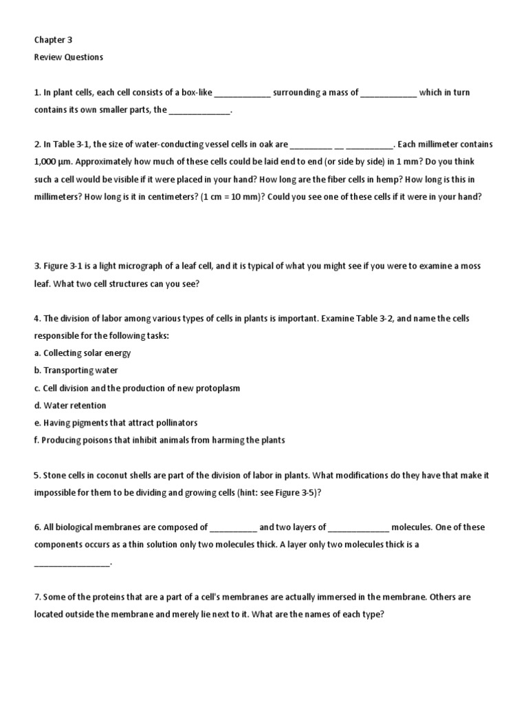 Botany Chapter 3 Review Questions | PDF | Cell Membrane | Cell (Biology)