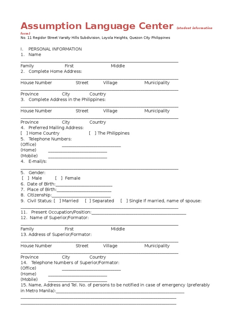 English Course Application Form | PDF