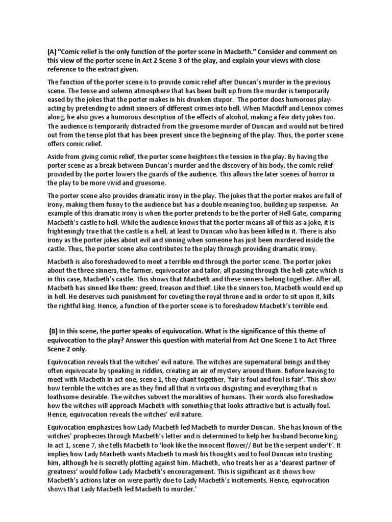 Macbeth-Passage Based Questions | PDF | Macbeth