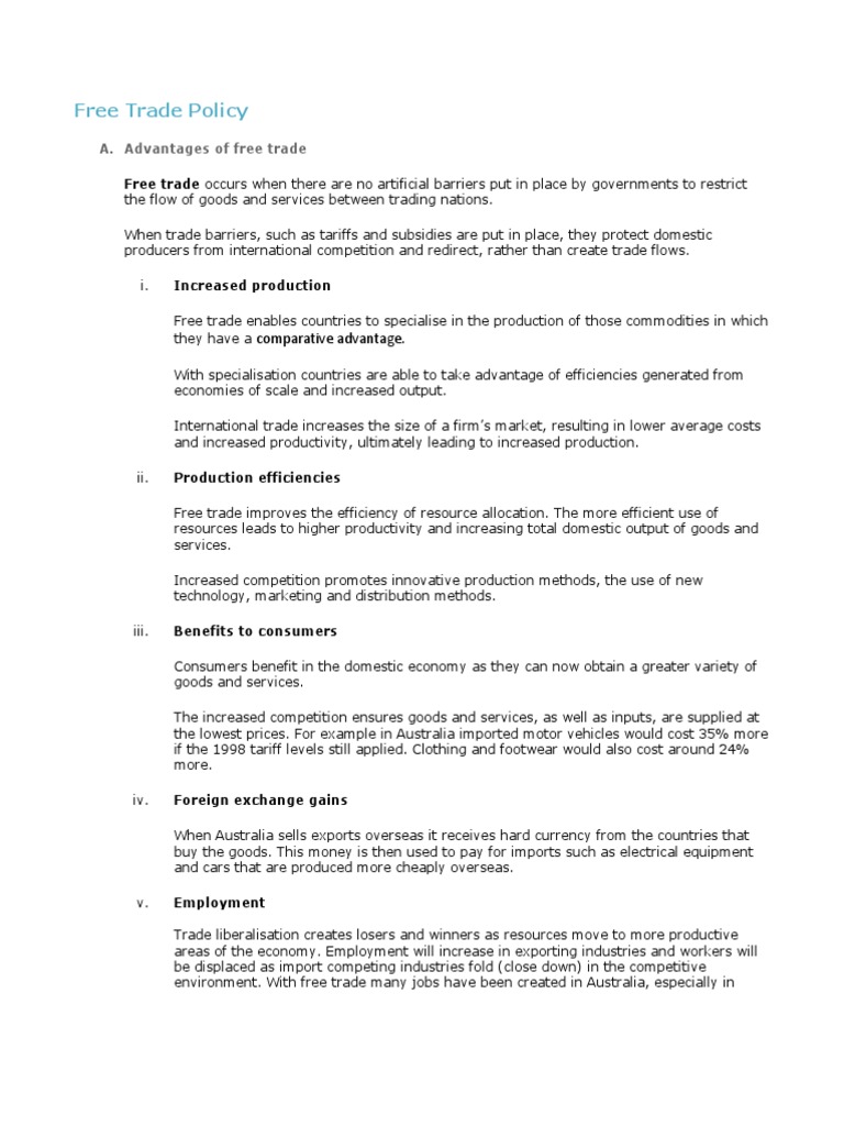 Free Trade Policy: Free Trade Occurs When There Are No Artificial ...