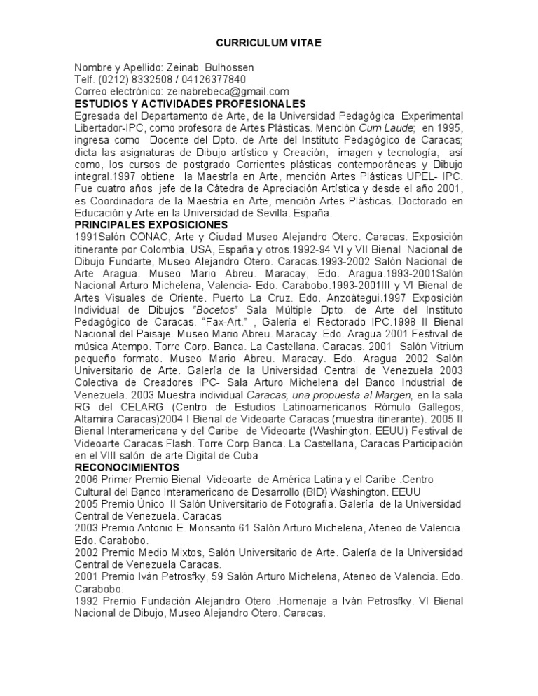 Zeinab Rebeca Bulhossen Curriculum Vitae | PDF | Educación avanzada ...