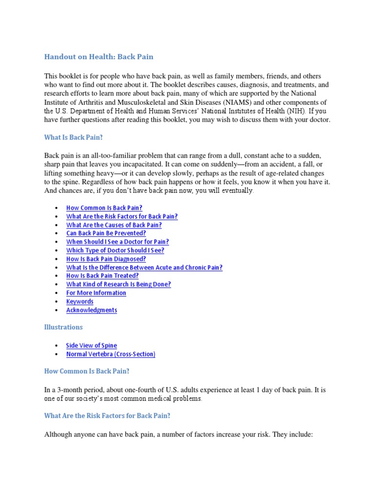 Handout On Health: Back Pain | PDF | Back Pain | Nonsteroidal Anti ...