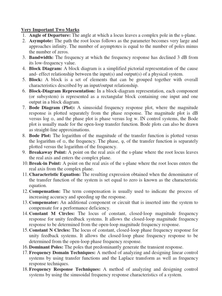 Very Important Two Marks | PDF | Control Theory | Telecommunications Engineering
