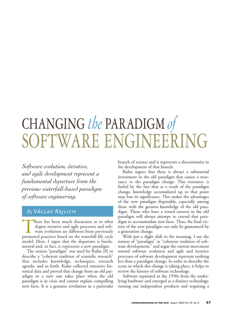Changing the Paradigm of Software Engineering | Paradigm | Agile Software Development