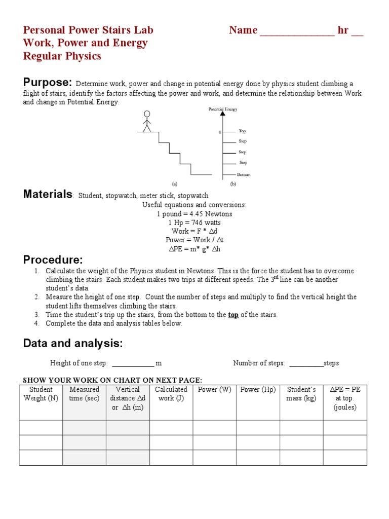 Stair Climbing Work and Power Lab | PDF | Stairs | Weight