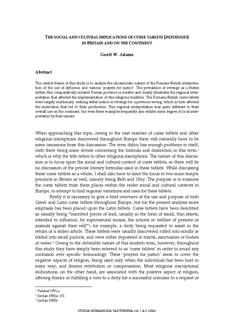 The Social and Cultural Implications of Curse Tablets (Defixiones) in ...