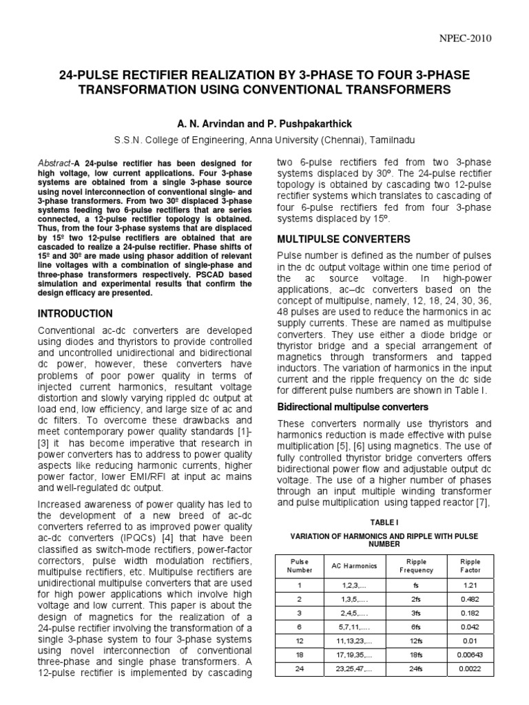 24 Pulse Auto Transformer | PDF | Rectifier | Transformer