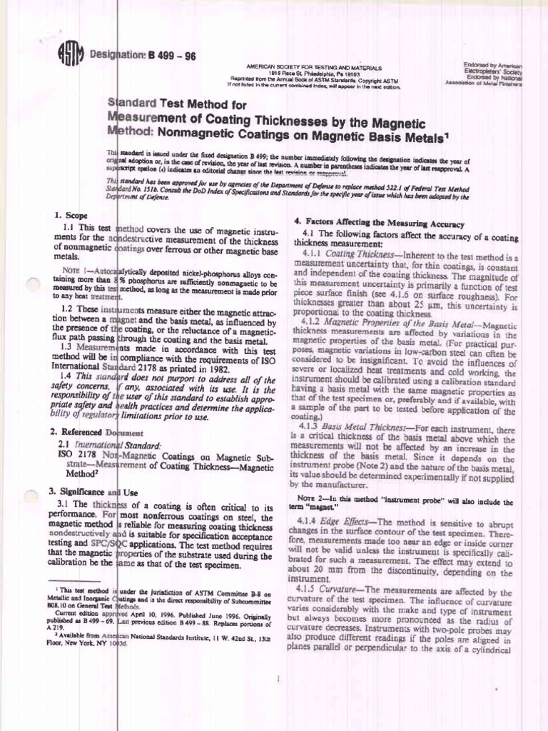 Coating Thickness Measurement Standards | PDF | Magnetism | Force
