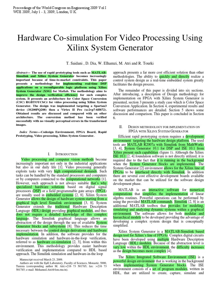 Hardware Co Simulation For Video Processing Using Xilinx System Generator Pdf Hardware