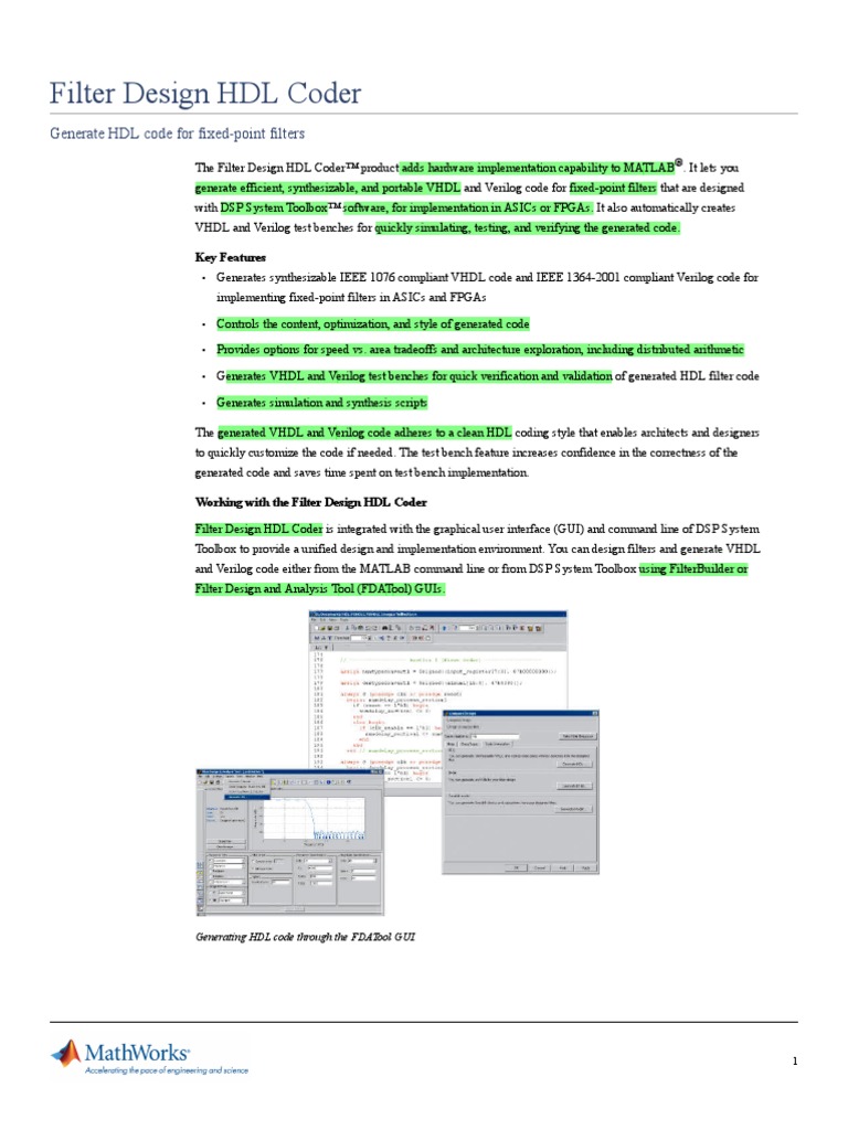 Filter Design Hdl Coder Hardware Description Language Digital Signal Processing 