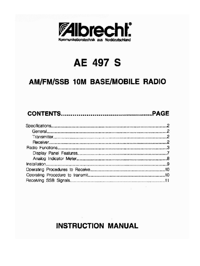 Albrecht Ae497s Manual | PDF