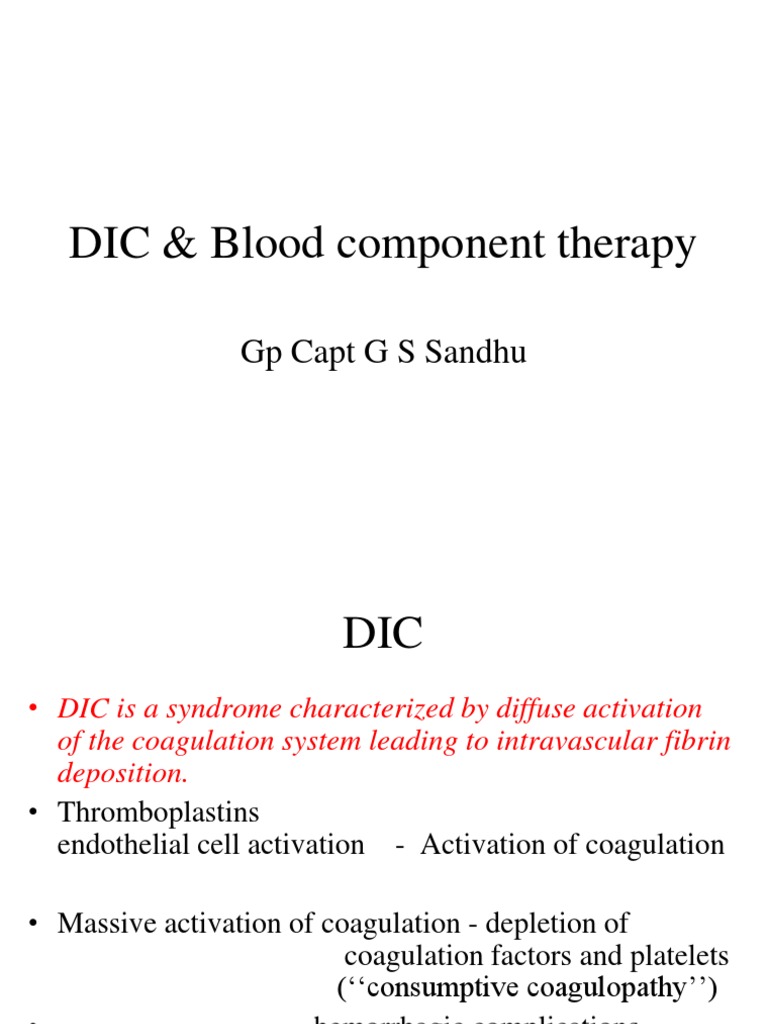 DIC Blood Component Therapy | PDF | Platelet | Blood Transfusion