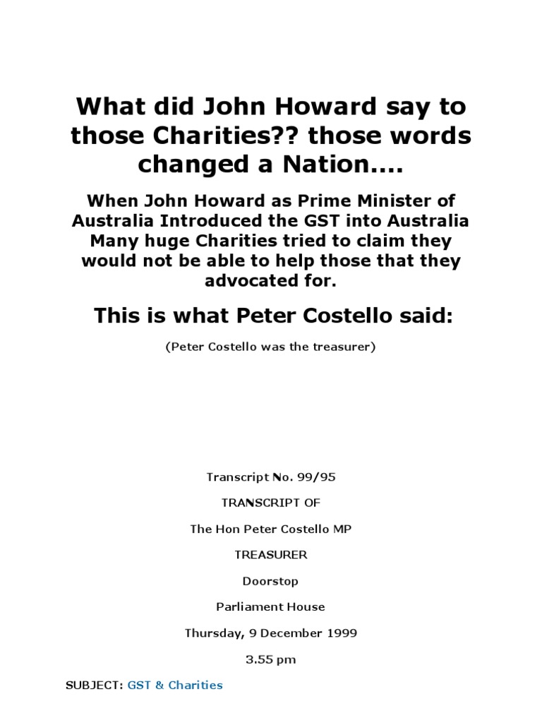 Howard's GST Impact on Charities | PDF | Value Added Tax | Charitable ...