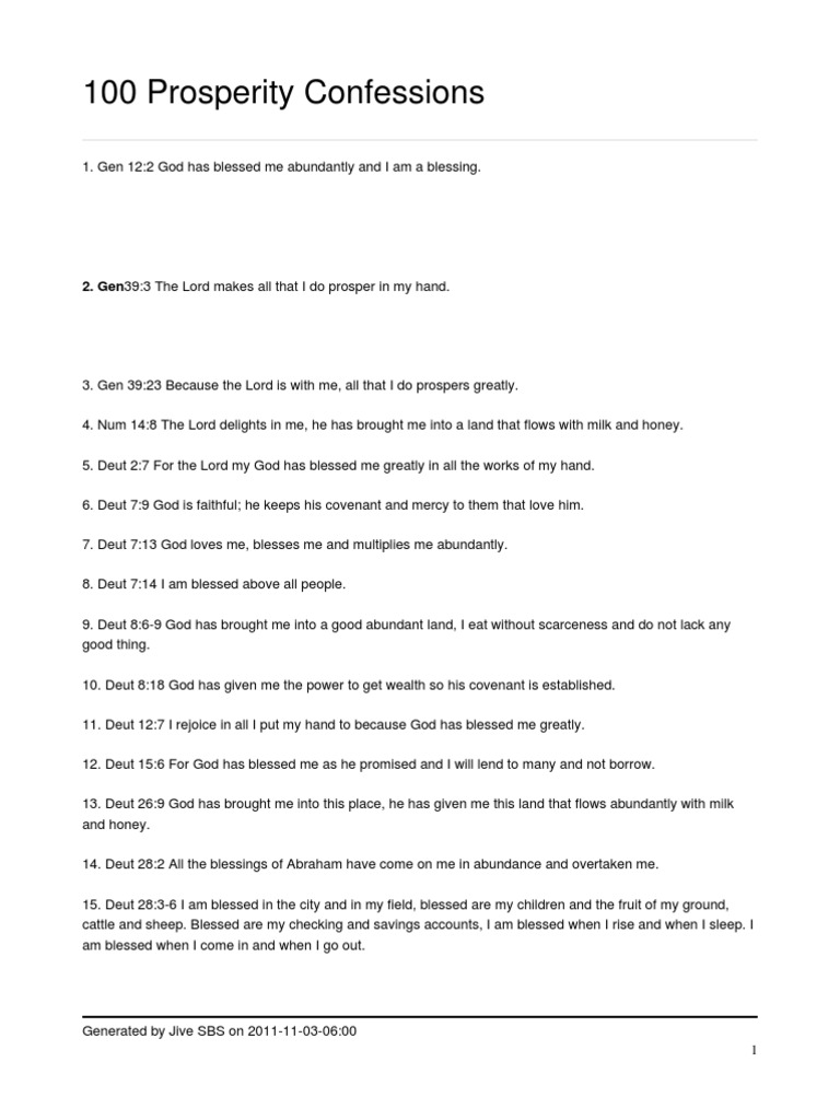 100 Biblical Prosperity Confessions | PDF | Covenant (Biblical) | Book ...