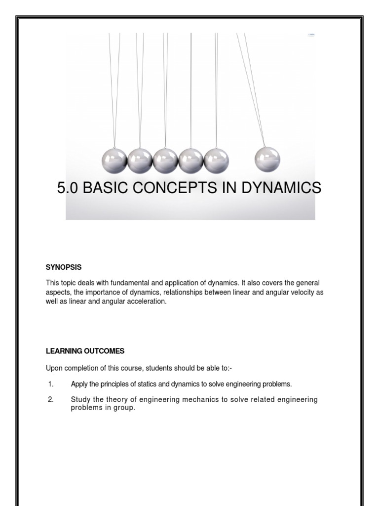 Topic 5 Basic Concepts in Dynamics | PDF | Acceleration | Velocity