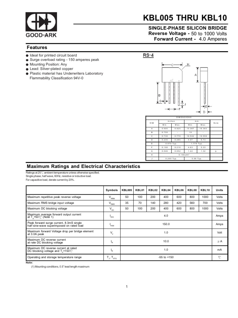 KBL Series Silicon Bridge Ratings Guide | PDF | Science & Mathematics ...