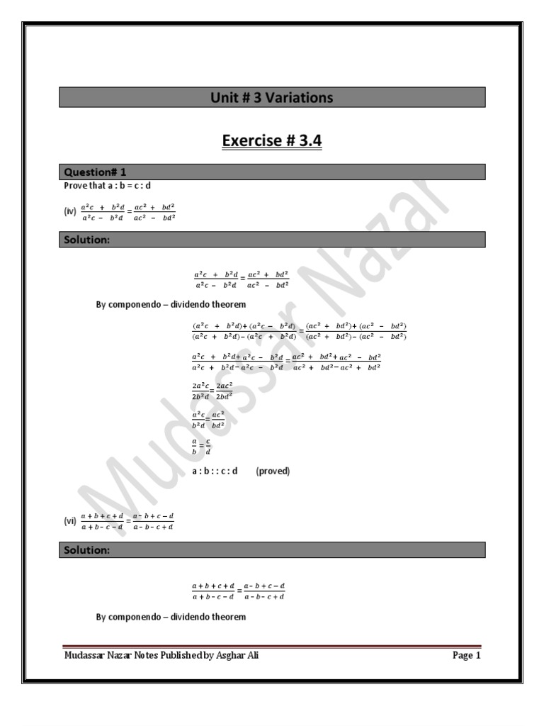 Componendo-Dividendo Theorem Exercises | PDF