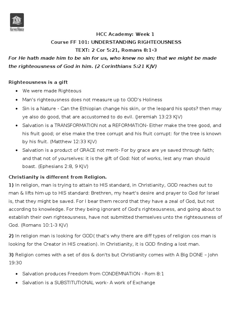 FF 101 - Understanding Righteousness | PDF | Righteousness | Salvation