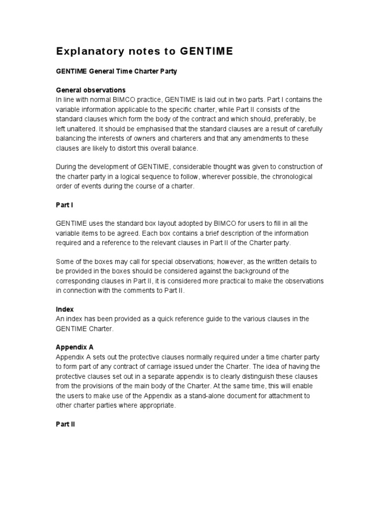 Explanatory Notes to GENTIME | Insurance | Private Law