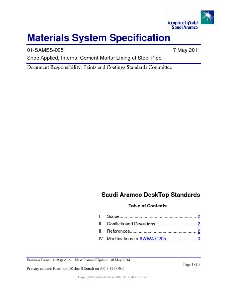 01 Samss 005 | PDF | Specification (Technical Standard) | Mortar (Masonry)