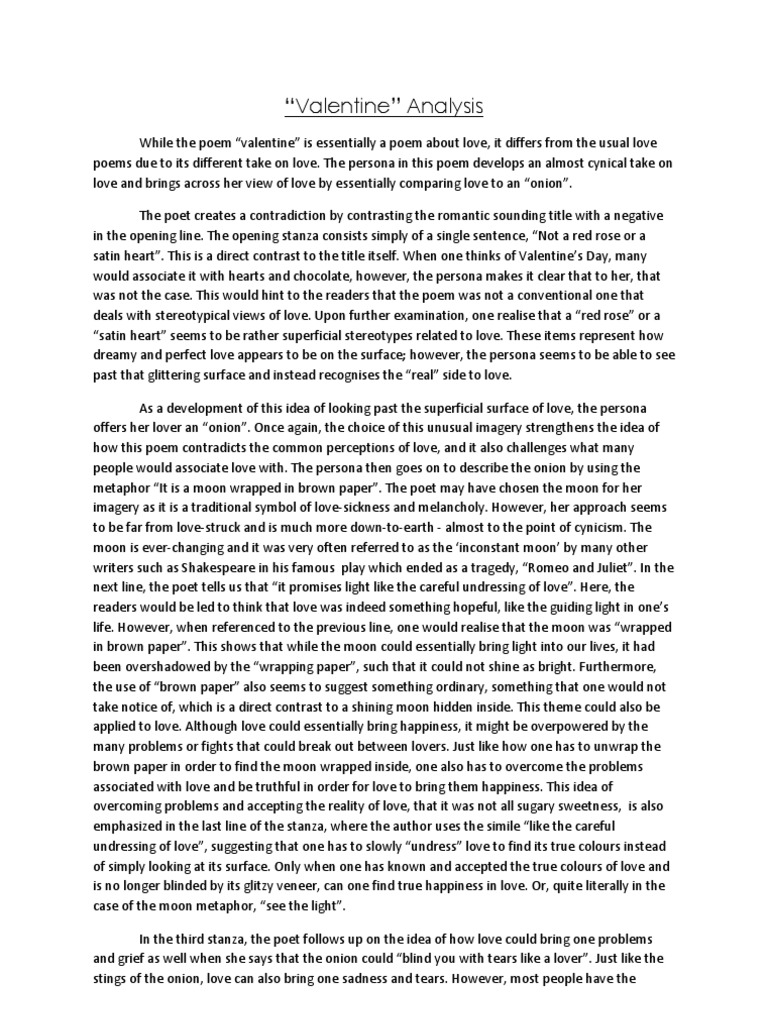 Valentine Poem Analysis | Download Free PDF | Grief | Poetry