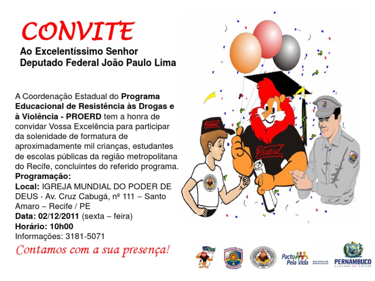 Formatura PROERD Recife: Convite Oficial | PDF | Estilo de vida