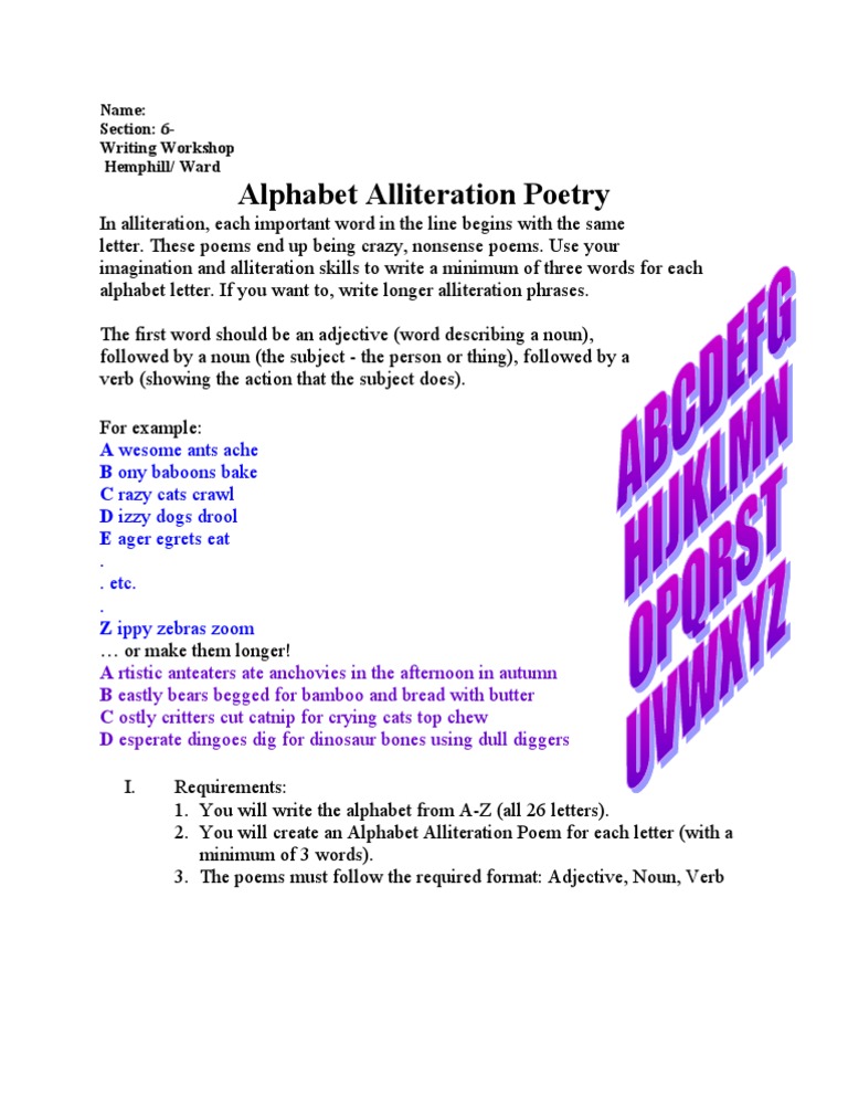 Alphabet Alliteration Poem | PDF | Morphology | Semiotics