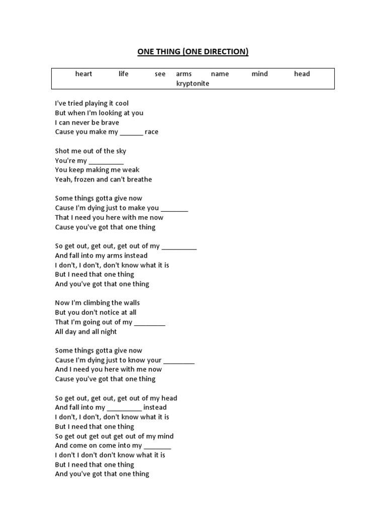 One Thing Lyrics by One Direction | PDF | Home & Garden | Art