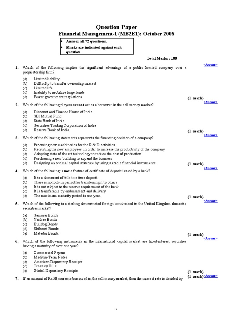 Analysis of a Sample Financial Management Question Paper | PDF | Bonds ...