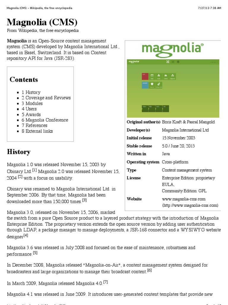 Magnolia (CMS) - Wikipedia, The Free Encyclopedia | Websites | Wikipedia