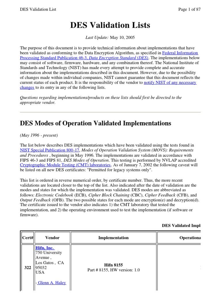 Des Validation List | PDF | Areas Of Computer Science | Computing