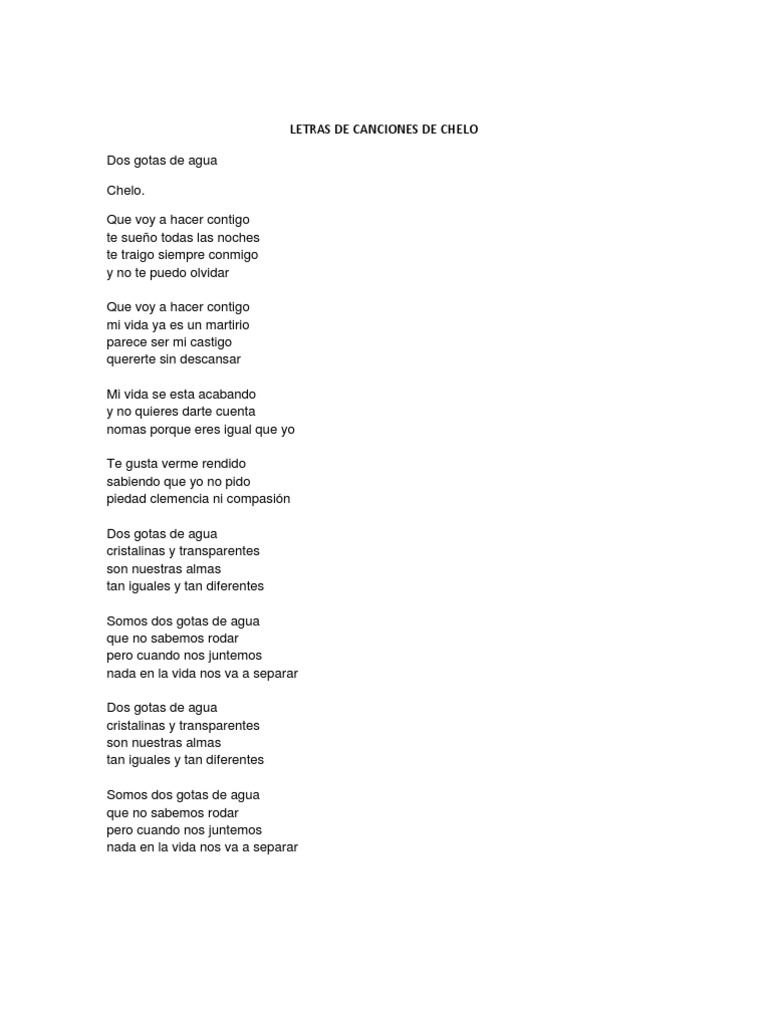 Letras de Canciones de Chelo | PDF | Amor | Ocio