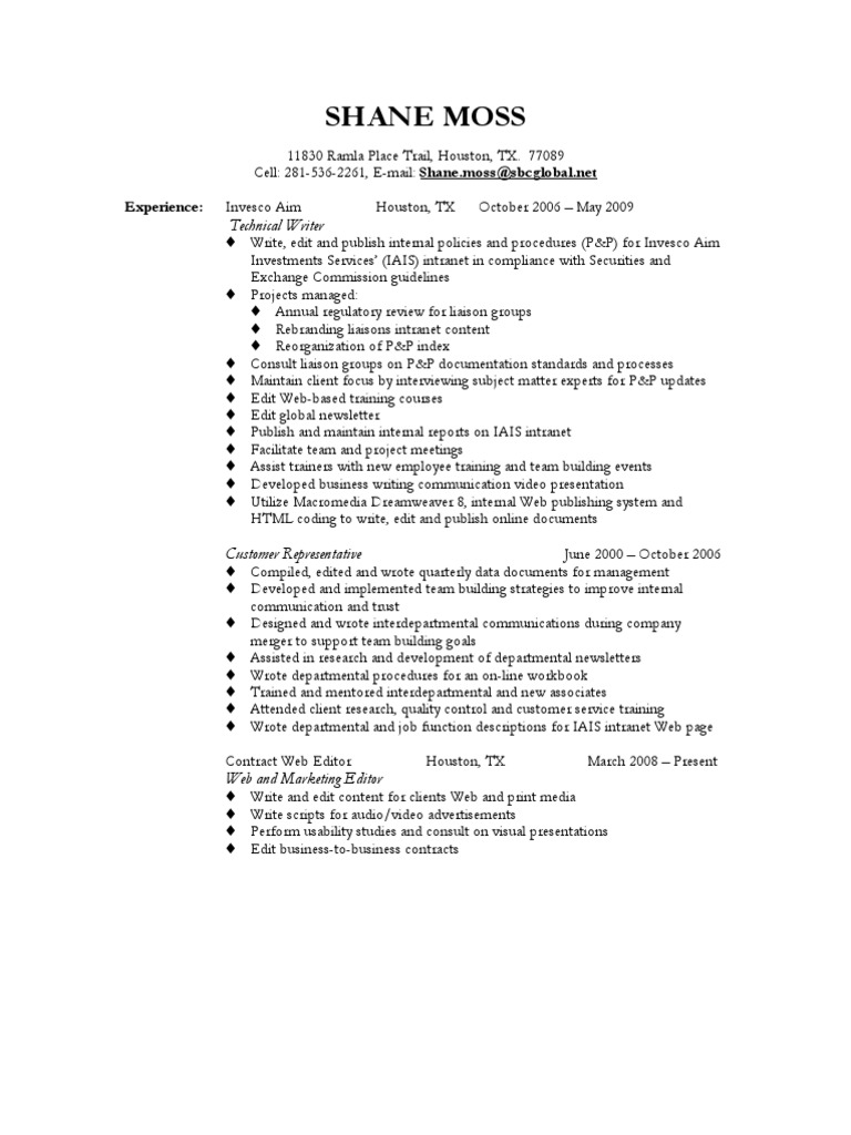 Shane Moss: Technical Writer | PDF | World Wide Web | Internet & Web