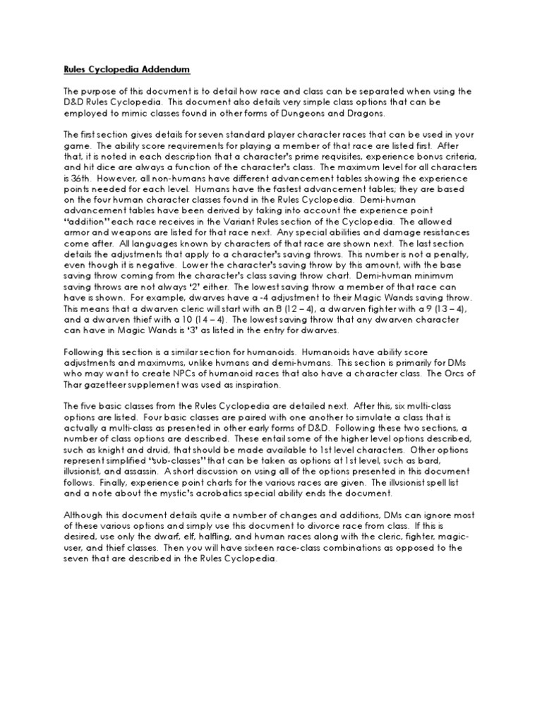 Rules Cyclopedia Addendum | PDF | Dwarf (Dungeons & Dragons) | Fantasy ...