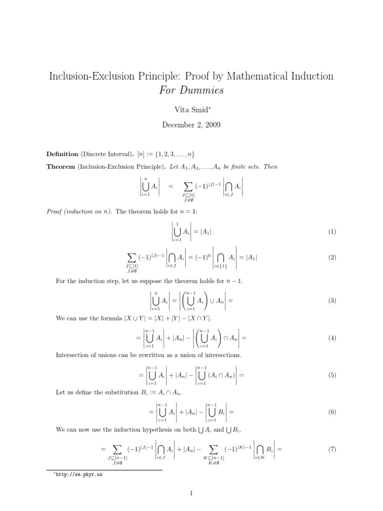 Inclusion/Exclusion Principle (Proof) | PDF