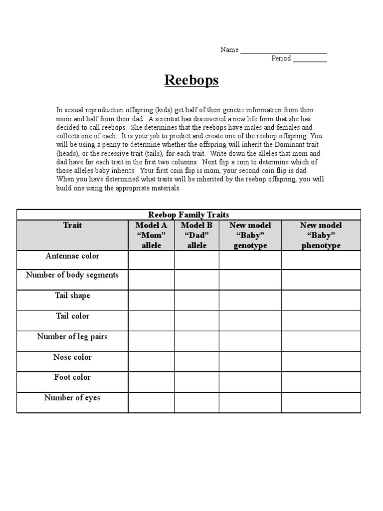 Reebops | PDF | Dominance (Genetics) | Genotype