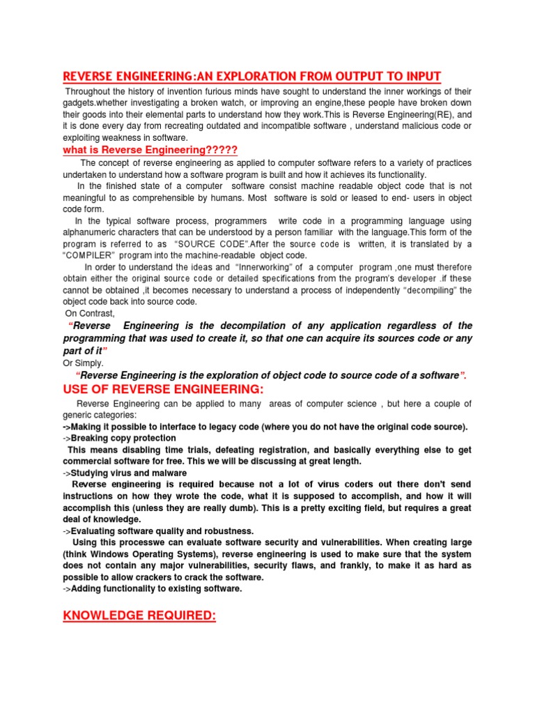 Reverse Engineering:An Exploration | PDF | Source Code | Software