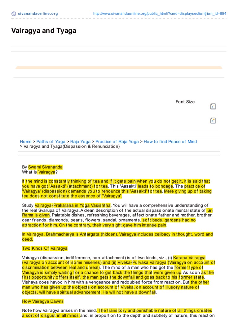 Vairagya and Tyaga | PDF | Yoga | Indian Philosophy