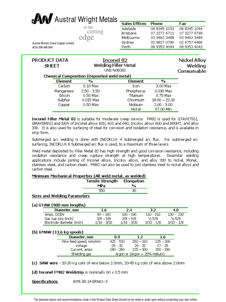 Inconel 82 (Austral-Wright) | PDF | Welding | Construction