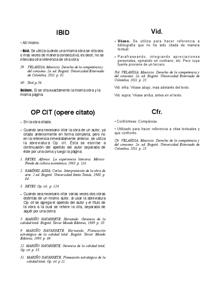 Uso Del Ibid, Vid, Op y CFR | PDF