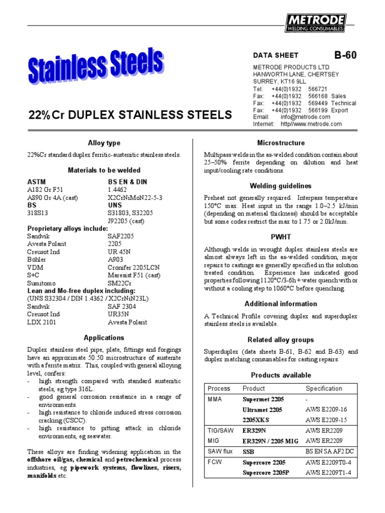 Metrode E2209 (B-60) Electrode | PDF | Welding | Construction